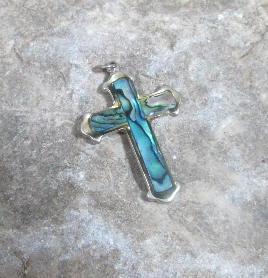 Vintage Steel and Abalone Cross Pendant - Etsy