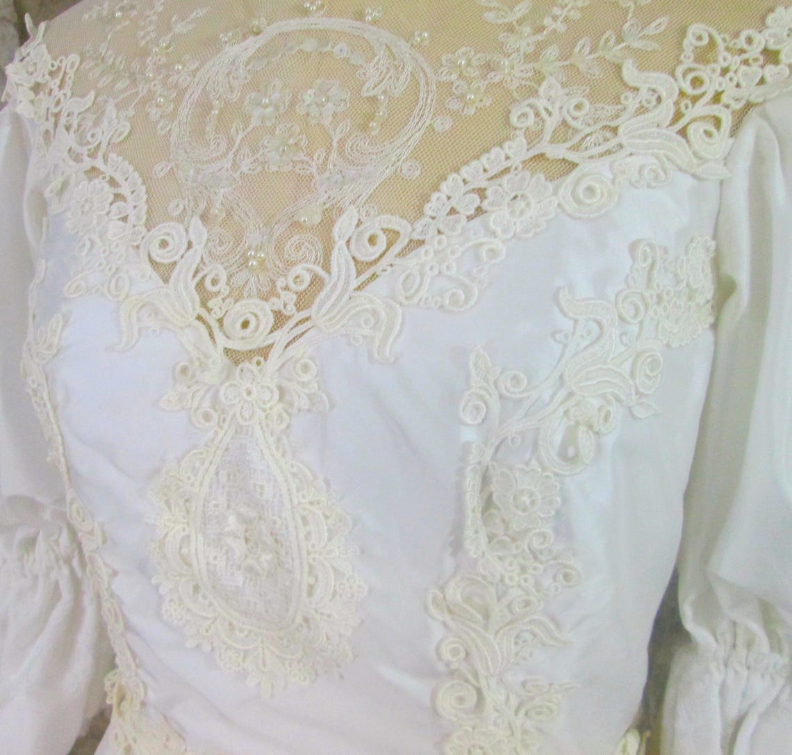 Vintage 80's Ruffled Train Wedding Dress - Etsy