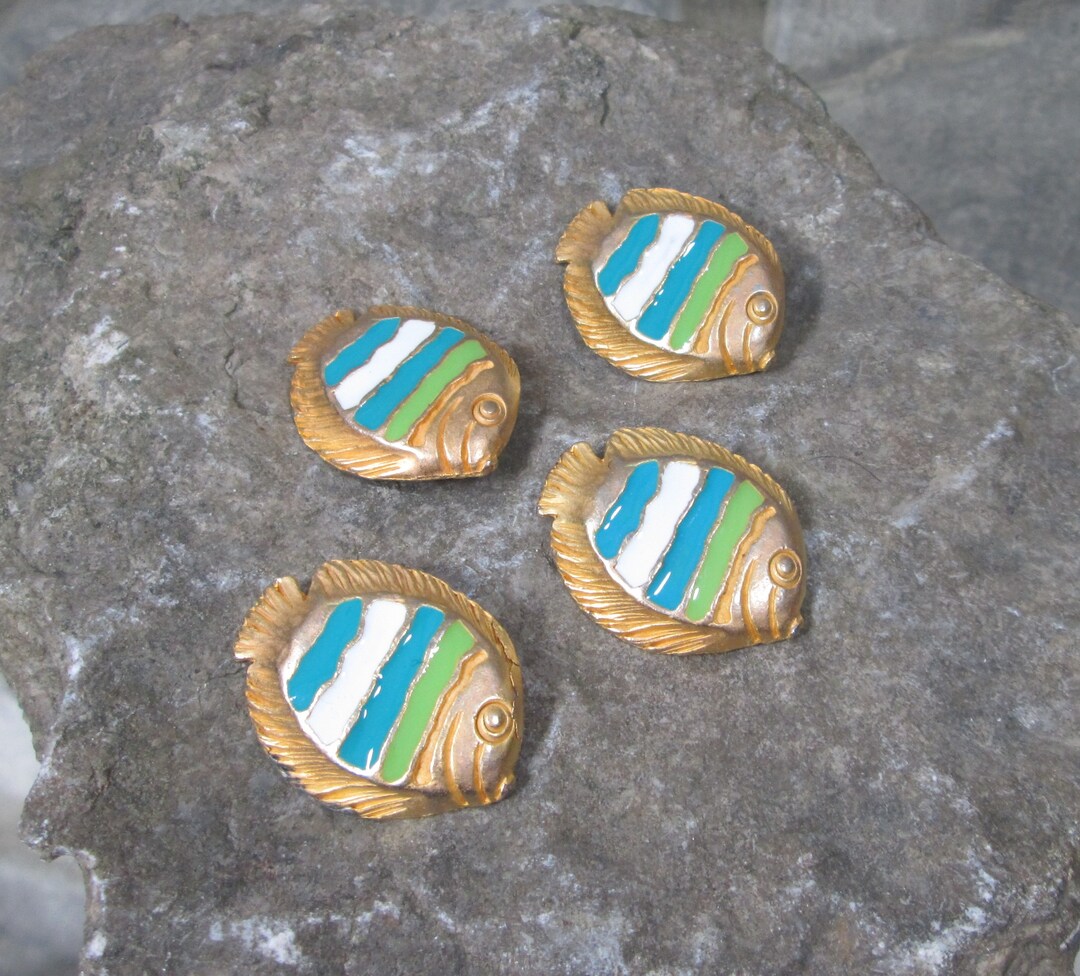 Lot of 4 Vintage Enamel Fish Buttons - Etsy
