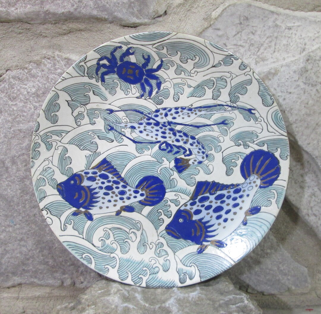 Vintage Chinese Enamel Fish and Crab Pattern Plate - Etsy