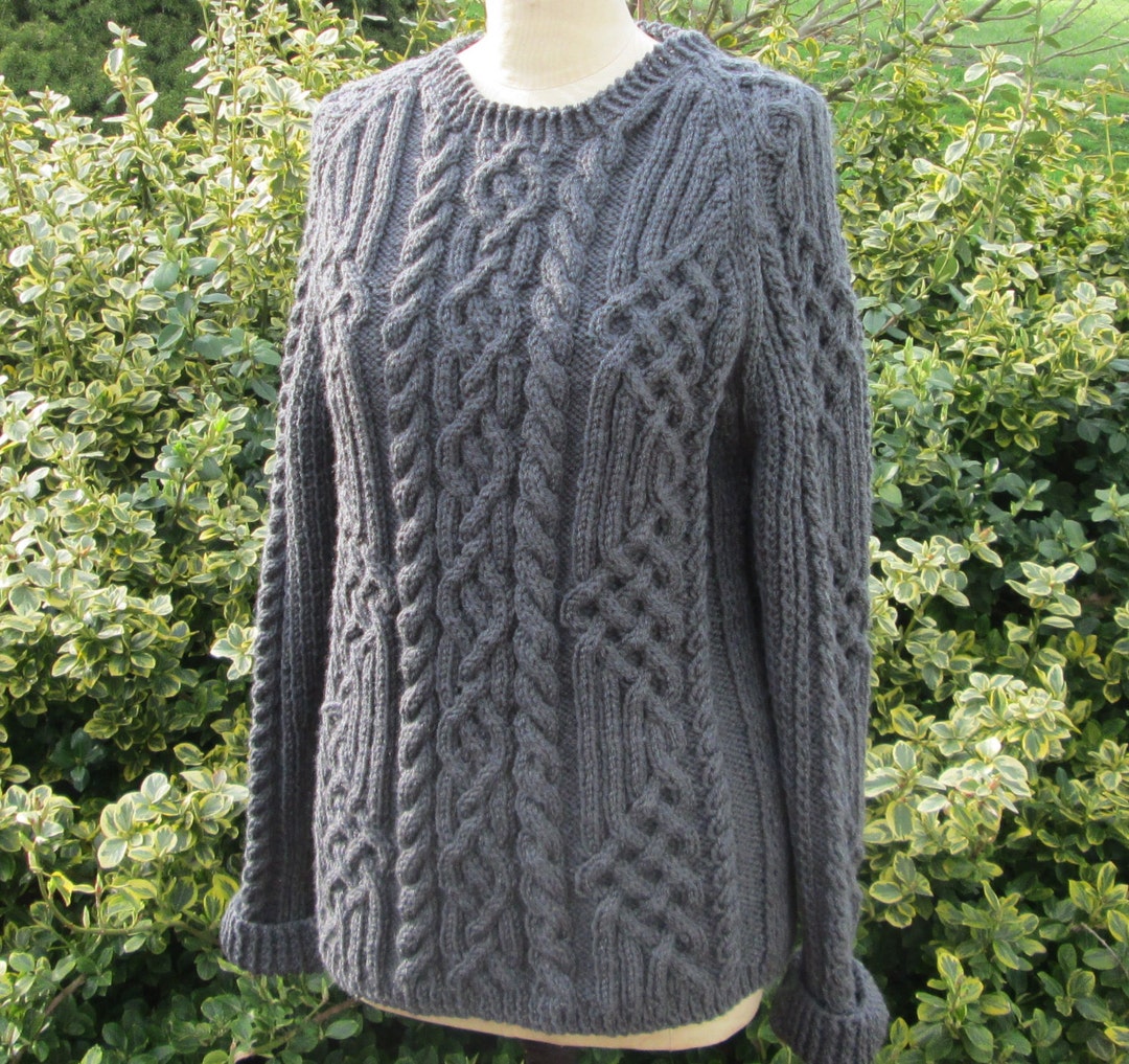 Handmade Cable Knit Celtic Knot Fisherman's Sweater in Charcoal Gray - Etsy