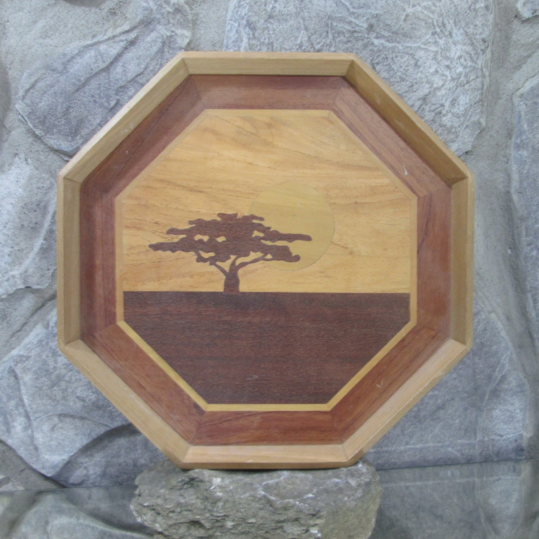 Vintage Handmade Inlaid Tree Design Wooden Tray - Etsy