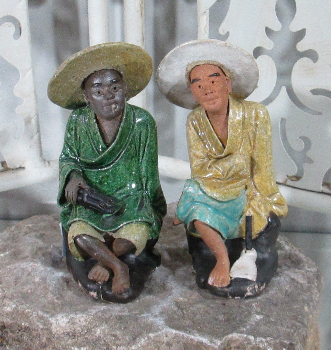 Pair of Vintage Chinese Mud Men Figures - Etsy