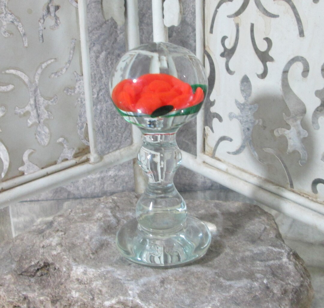 Vintage Robert Hamon Red Rose Pedestal Paperweight - Etsy