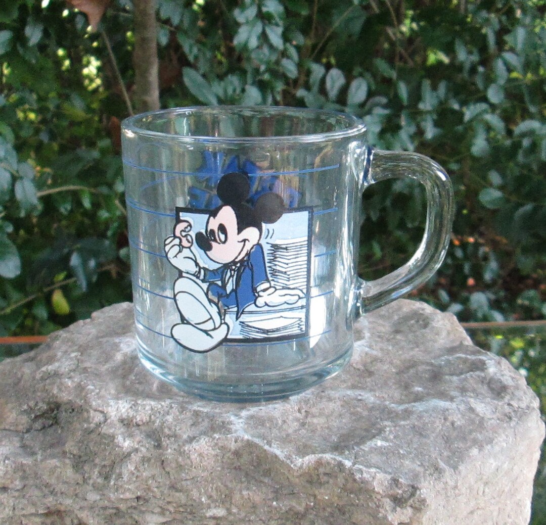 Vintage Mickey Mouse Break Time Glass Coffee Mug - Etsy