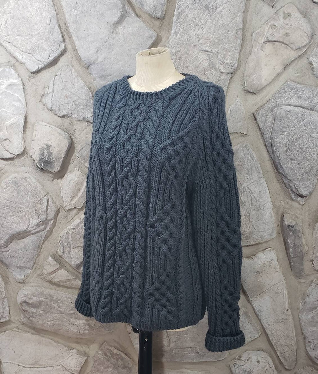 Handmade Cable Knit Celtic Knot Fisherman Sweater in Charcoal Gray - Etsy