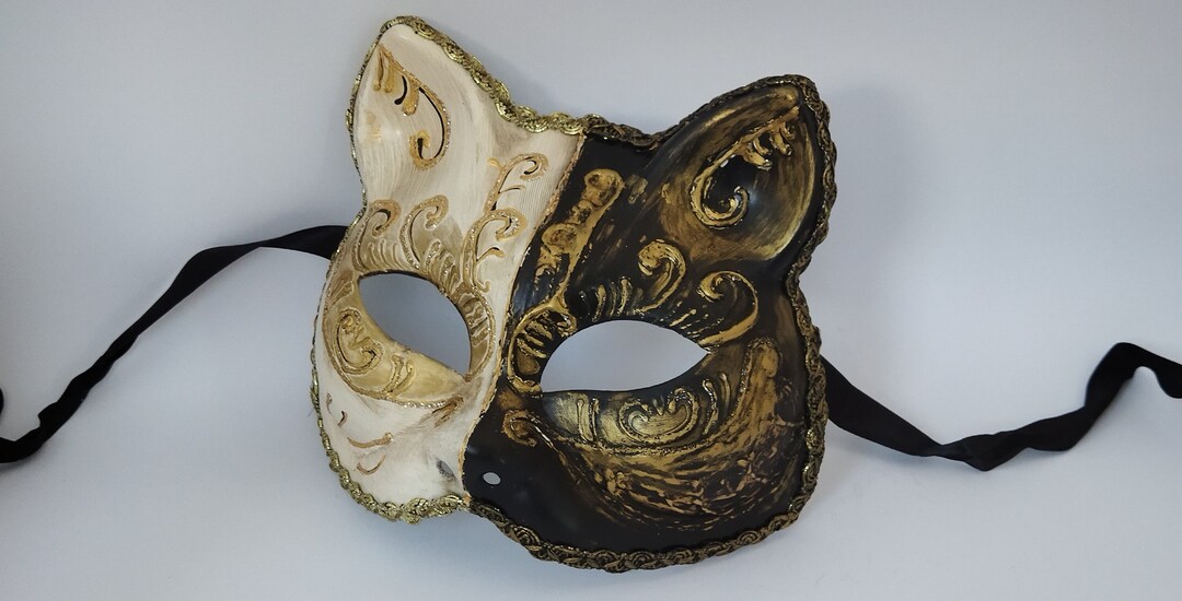 Cat Masquerade Mask Venetian Gatto Mask Full Face Mask Black - Etsy ...