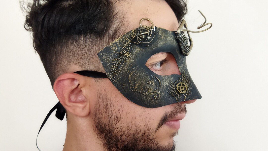 Gothic Masquerade Mask Black & Gold Steampunk Venetian Domino Mask - Etsy