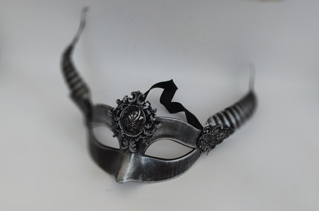 Horned Masquerade Mask Gothic Black & Silver Domino Haunted - Etsy