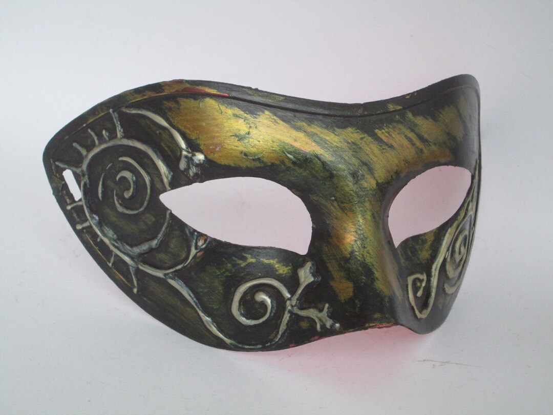 Warrior Masquerade Mask Men's Black and Gold Venetian Domino Stag Party ...