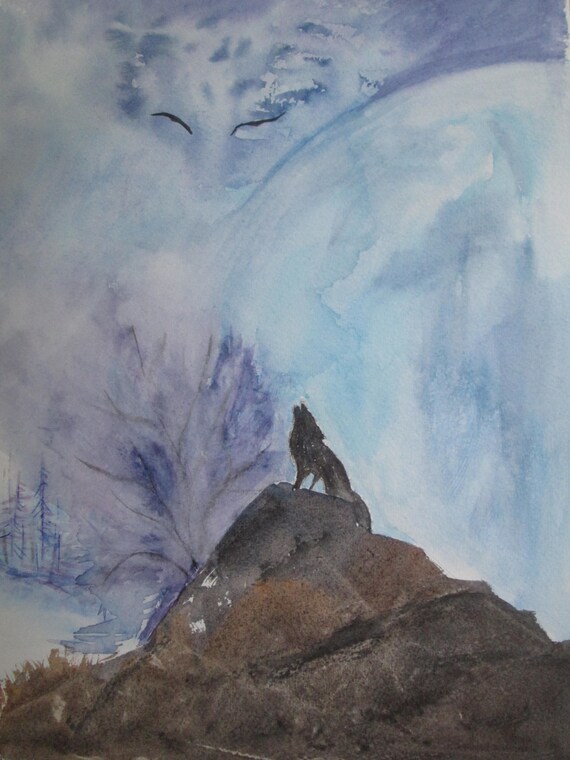 Watercolor Original Wolf Freedom Power Totem Animal Painting | Etsy