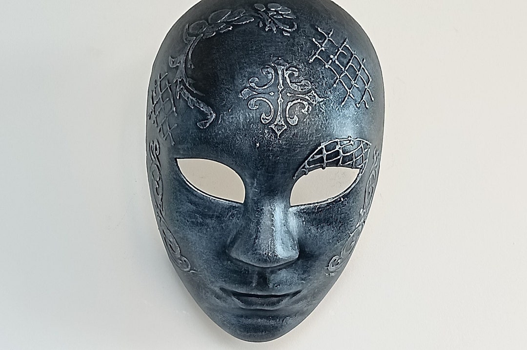 Goth Warrior Full Face Masquerade Mask Black & Silver LARP Costume Mask ...