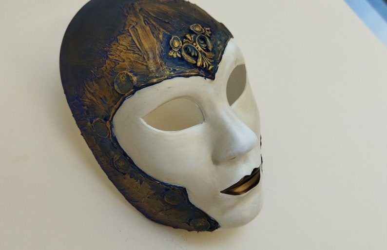 Warrior LARP Costume Mask Venetian Full Face Mask Blue & Bronze Wall ...