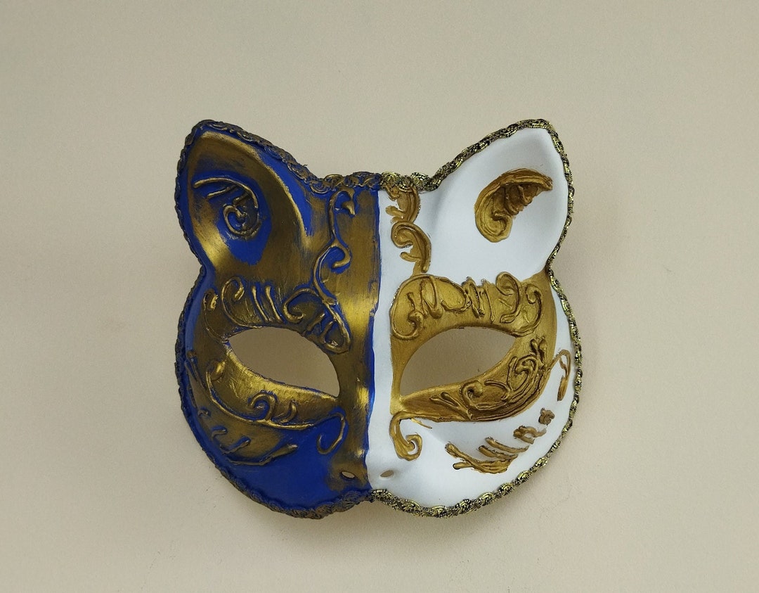 Blue Gold Unisex Masquerade Mask Venetian Cat Domino Mask Cosplay ...