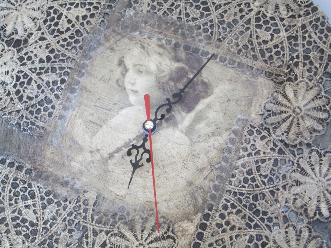 Wall Clock Angel Music Notes Vintage Lace Home Decor Recycled Gift ...