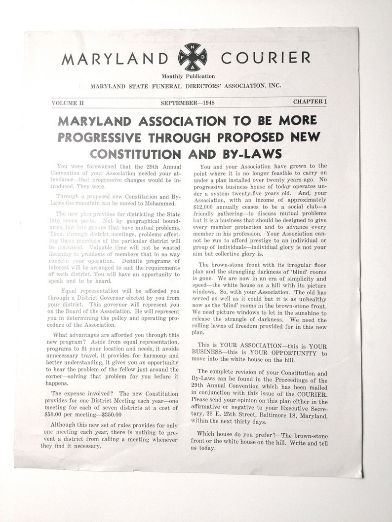 Death Ephemera, Maryland Courier, September 1948 - Etsy