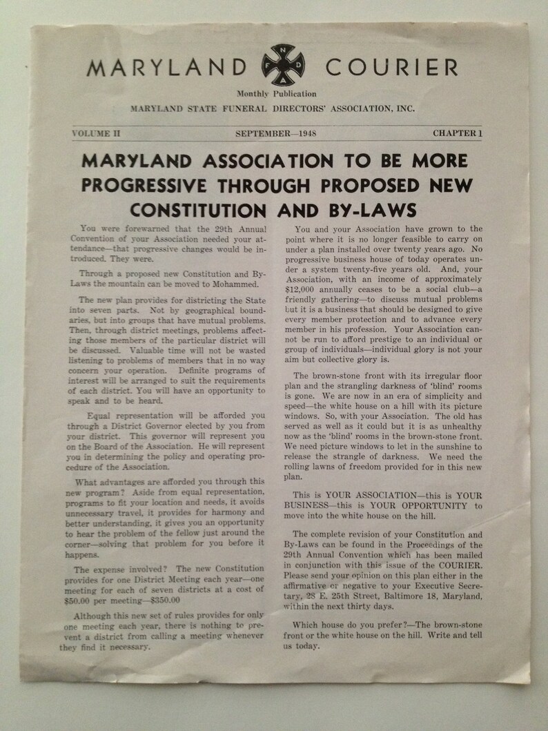Death Ephemera, Maryland Courier, September 1948 - Etsy