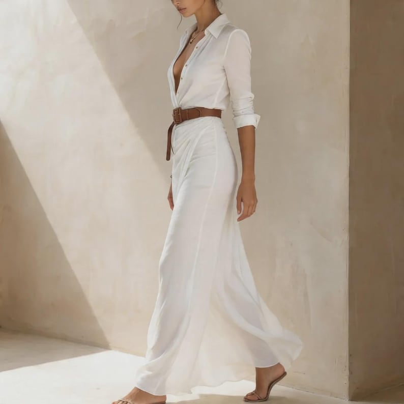 Luxury Maxi Shirt Dress for Women, Elegant Designer Style Dress ...