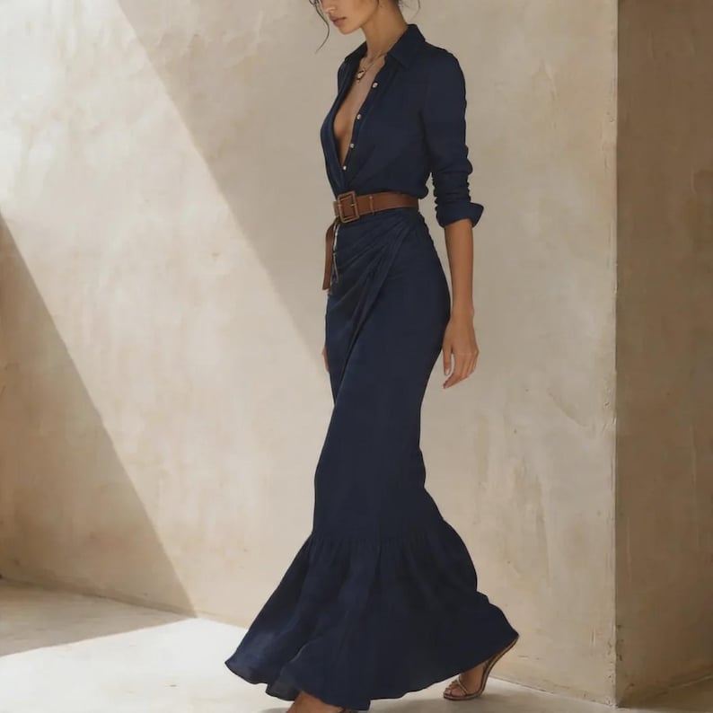 Luxury Maxi Shirt Dress for Women, Elegant Designer Style Dress ...