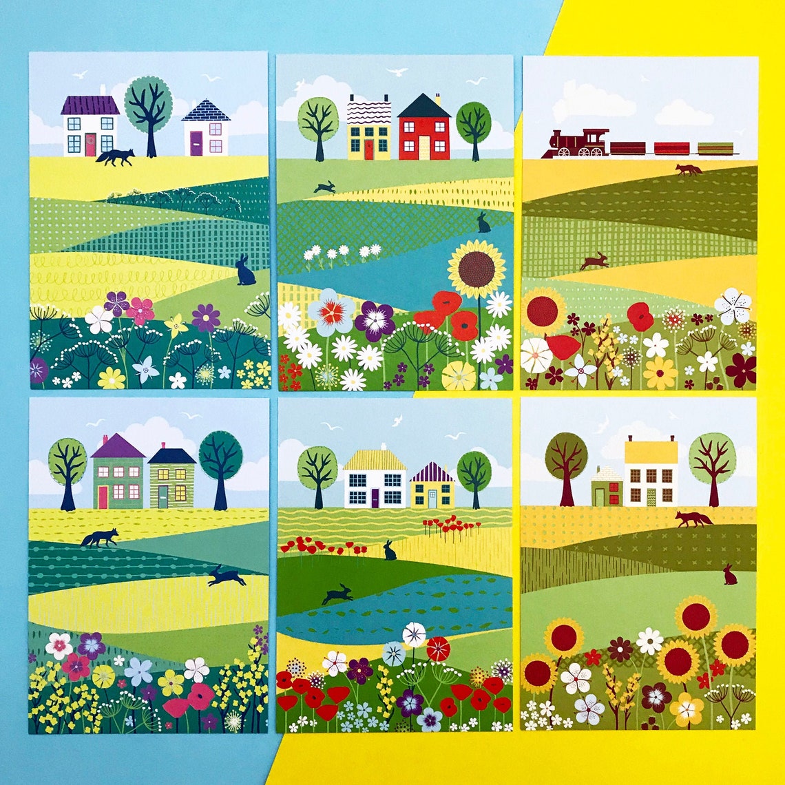 Set of six countryside themed postcards Countryside Capers | Etsy