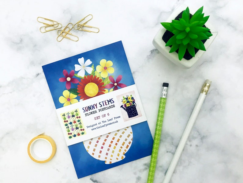 Flower Postcard Set With Hand-drawn Floral Patterns Set of - Etsy