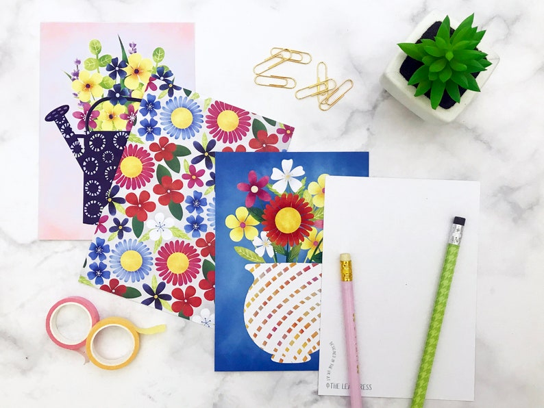 Flower Postcard Set With Hand-drawn Floral Patterns Set of - Etsy