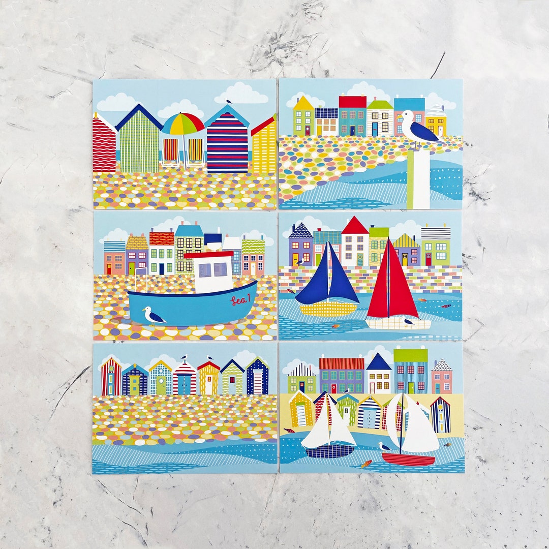 Seaside Scenes Postcards - Set of Six - Holiday or Beach Themed ...