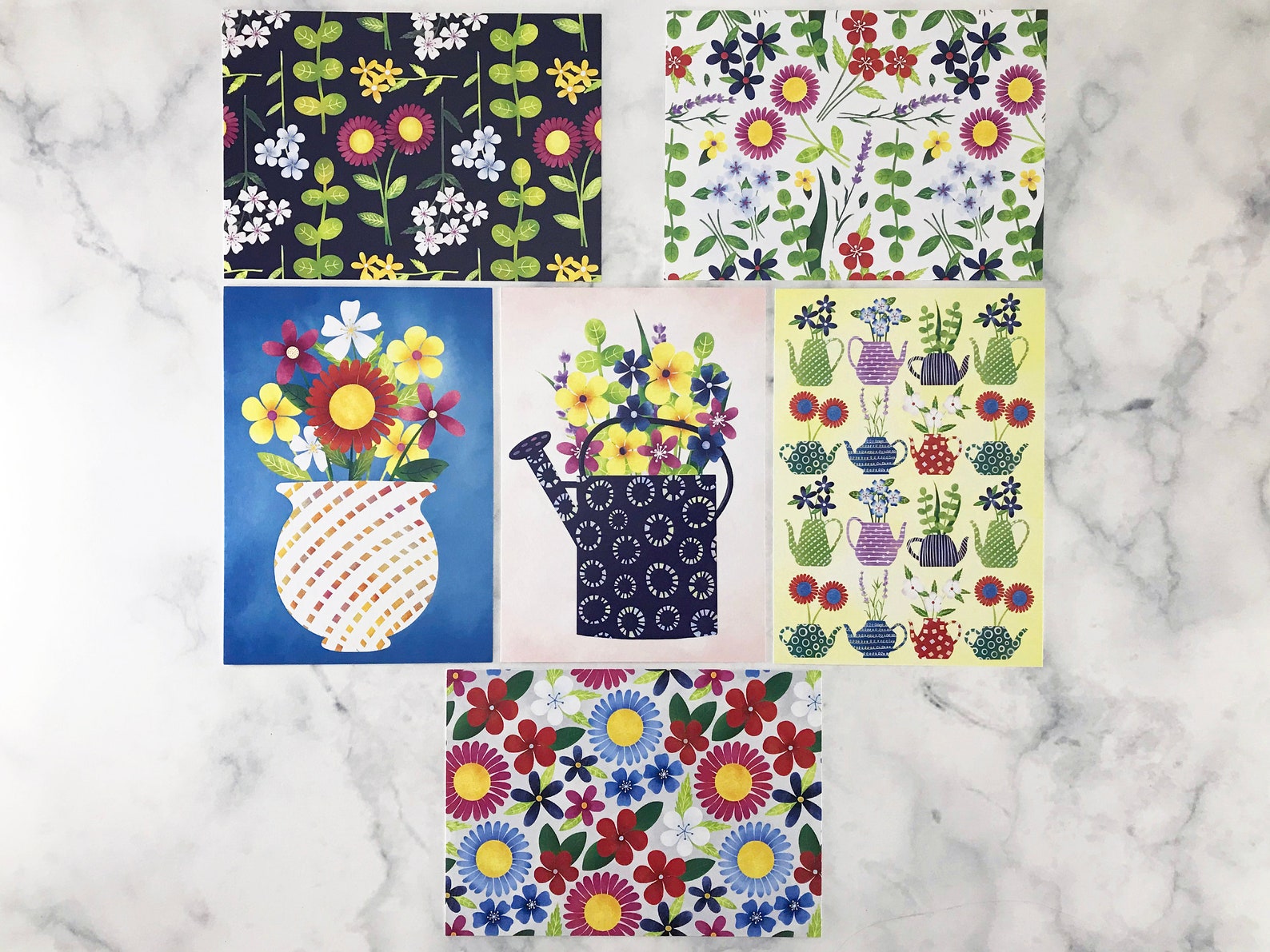 Flower Postcard Set With Hand-drawn Floral Patterns Set of - Etsy