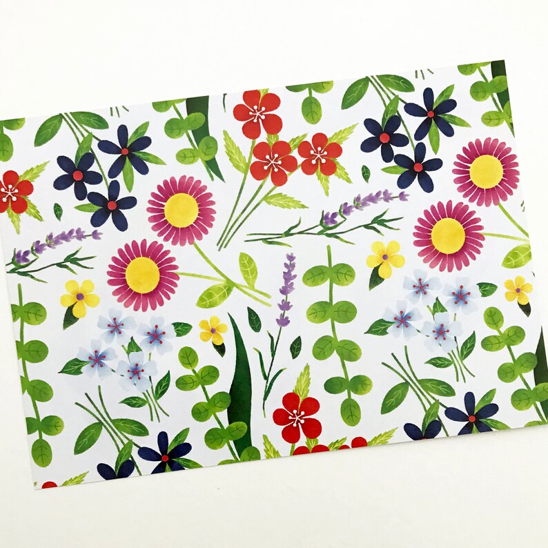 Flower Postcard Set With Hand-drawn Floral Patterns Set of - Etsy
