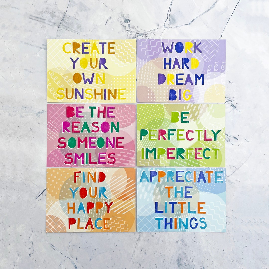 Happy Postcards - Set of Six - Each Featuring a Hand Decorated Postive ...