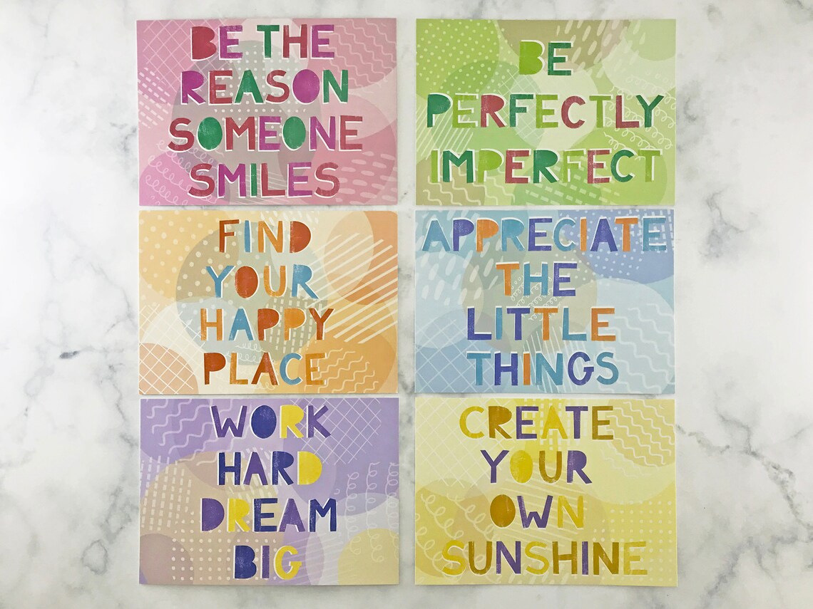 Happy Postcards Set of Six Each Featuring a Hand Decorated - Etsy UK