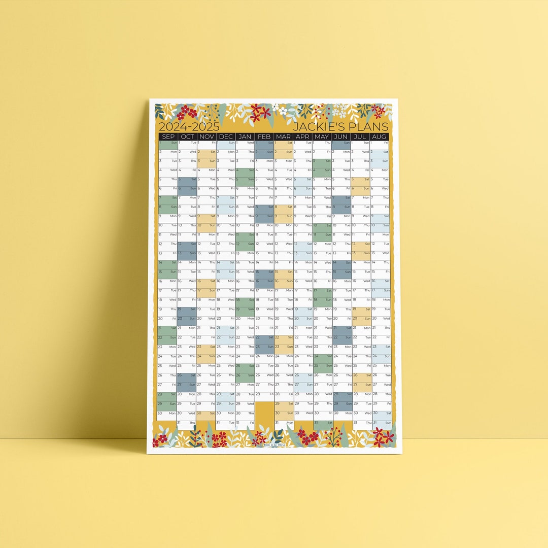 2024-2025 or 2025 Floral / Flower Design Wall Planner A3 or A2 Size ...