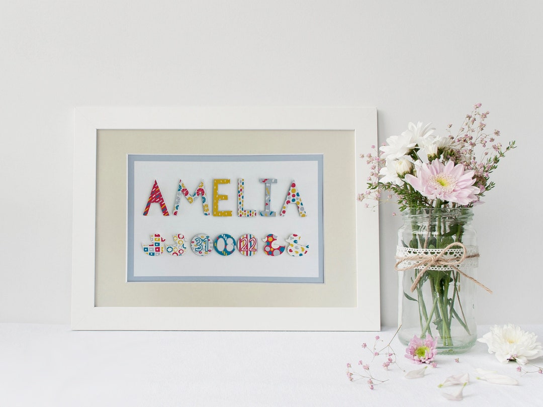 Baby Name Picture New Birth or Christening Gift Date of Birth and Child ...