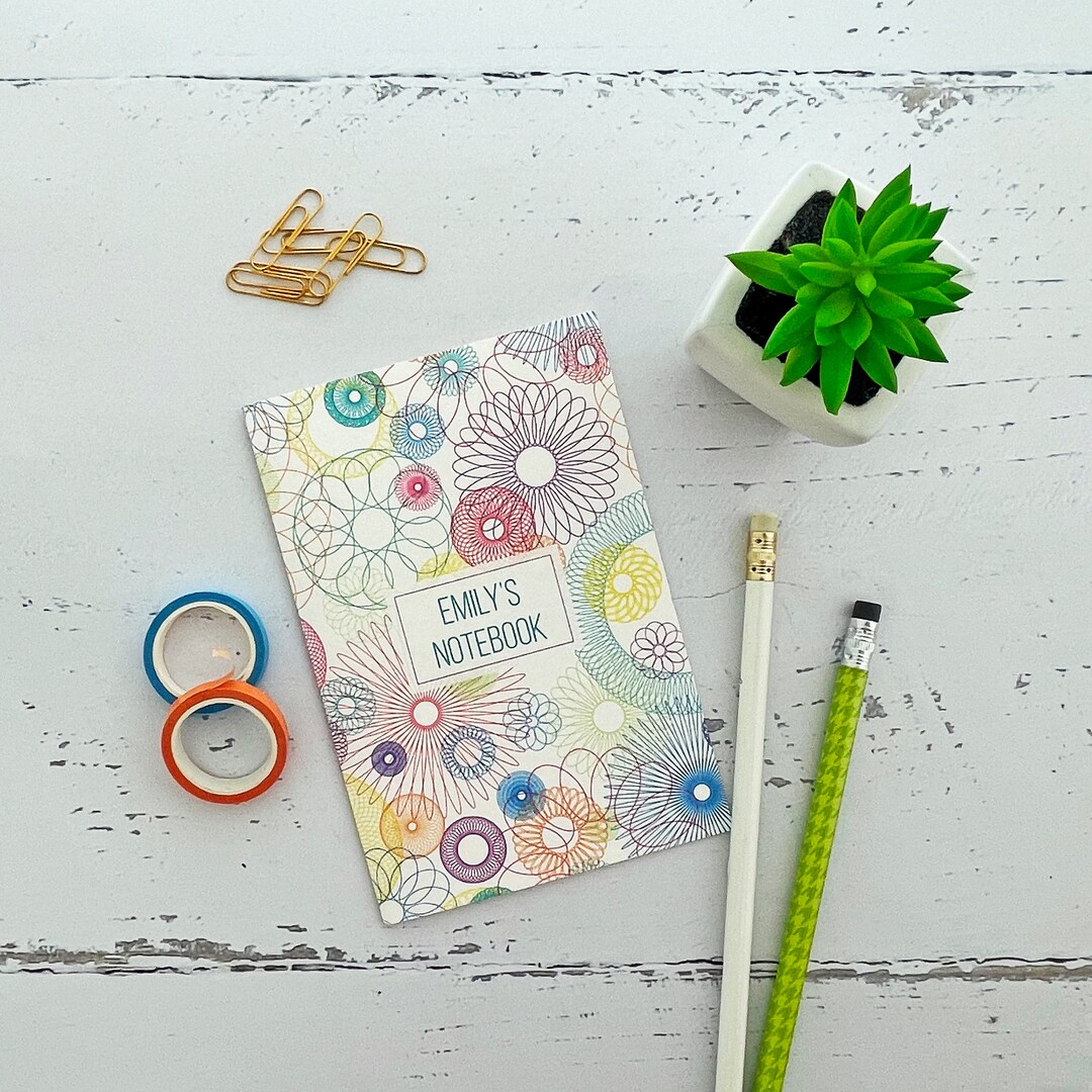 Personalised Notebook Colourful Spirograph Design - Choose A6 Pocket or ...