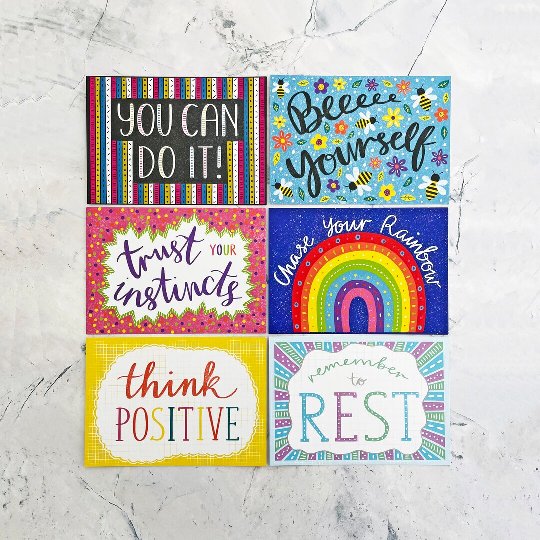 Positivity Postcard Set - Set of Six Postcards - Hand-drawn Positive ...