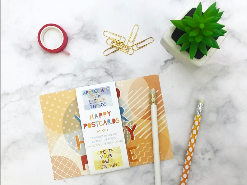 Happy Postcards Set of Six Each Featuring a Hand Decorated - Etsy UK
