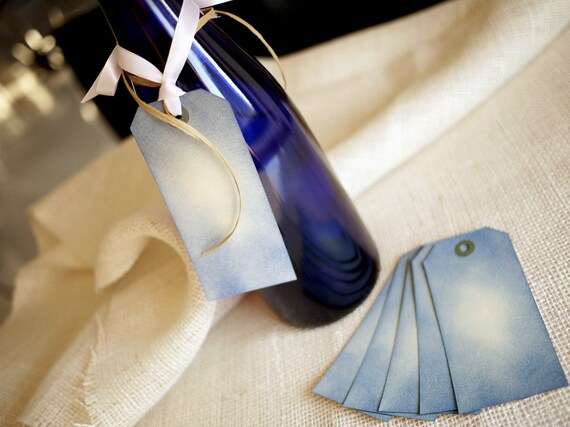 Items similar to Baby Blue Gift Tags - Hand Inked Set of 6 Blue Blank ...