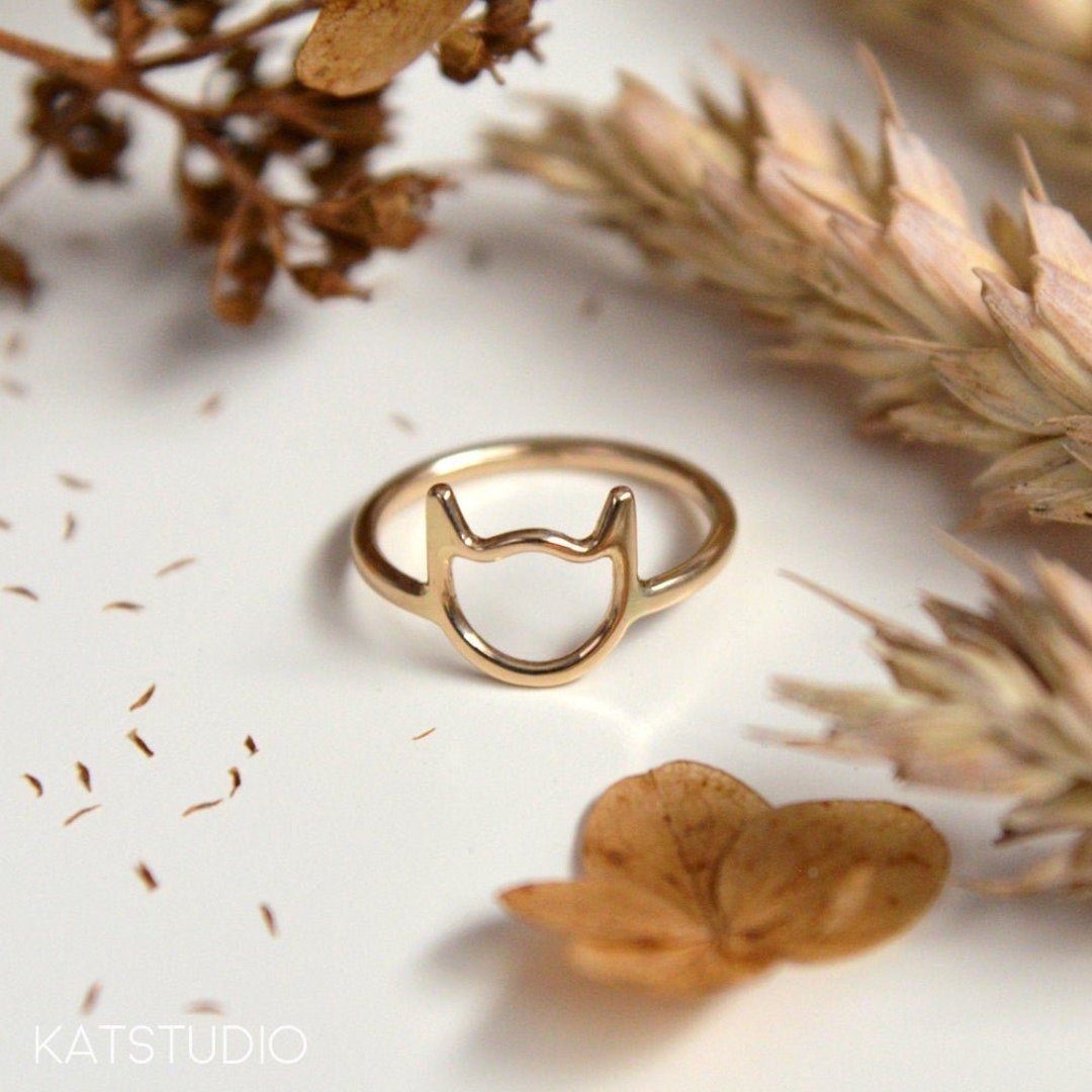 Cat Ring Gold Plated Sterling Silver Cat Face Ring Cat Jewelry Animal ...