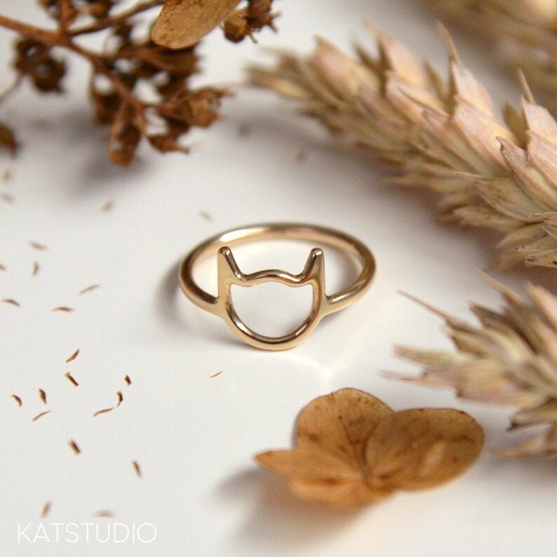 Cat Ring Gold Plated Sterling Silver Cat Face Ring Cat Jewelry - Etsy