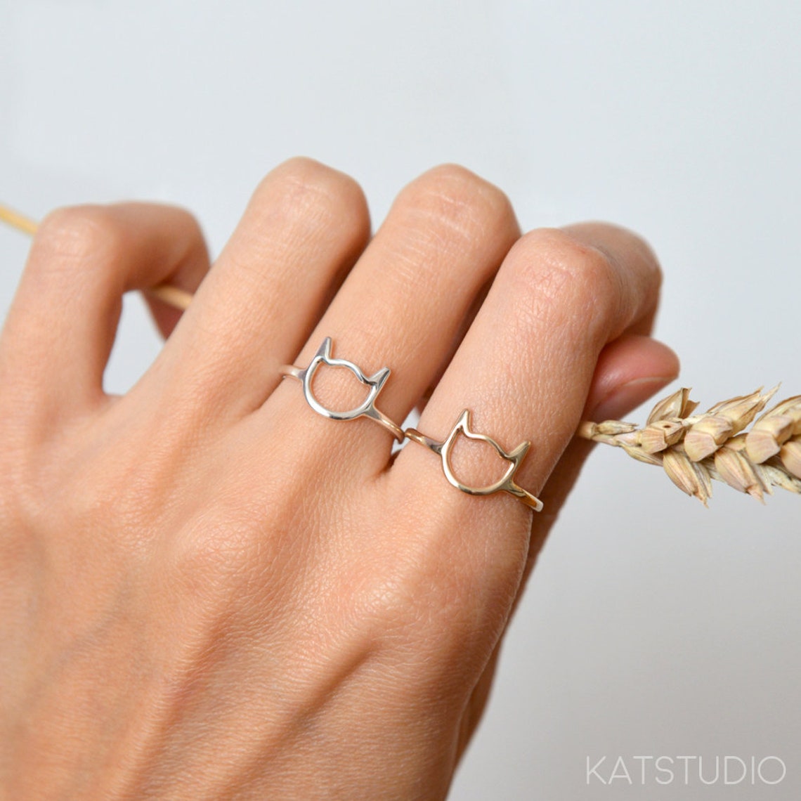 Cat ring Gold plated sterling silver Cat face ring Cat jewelry | Etsy