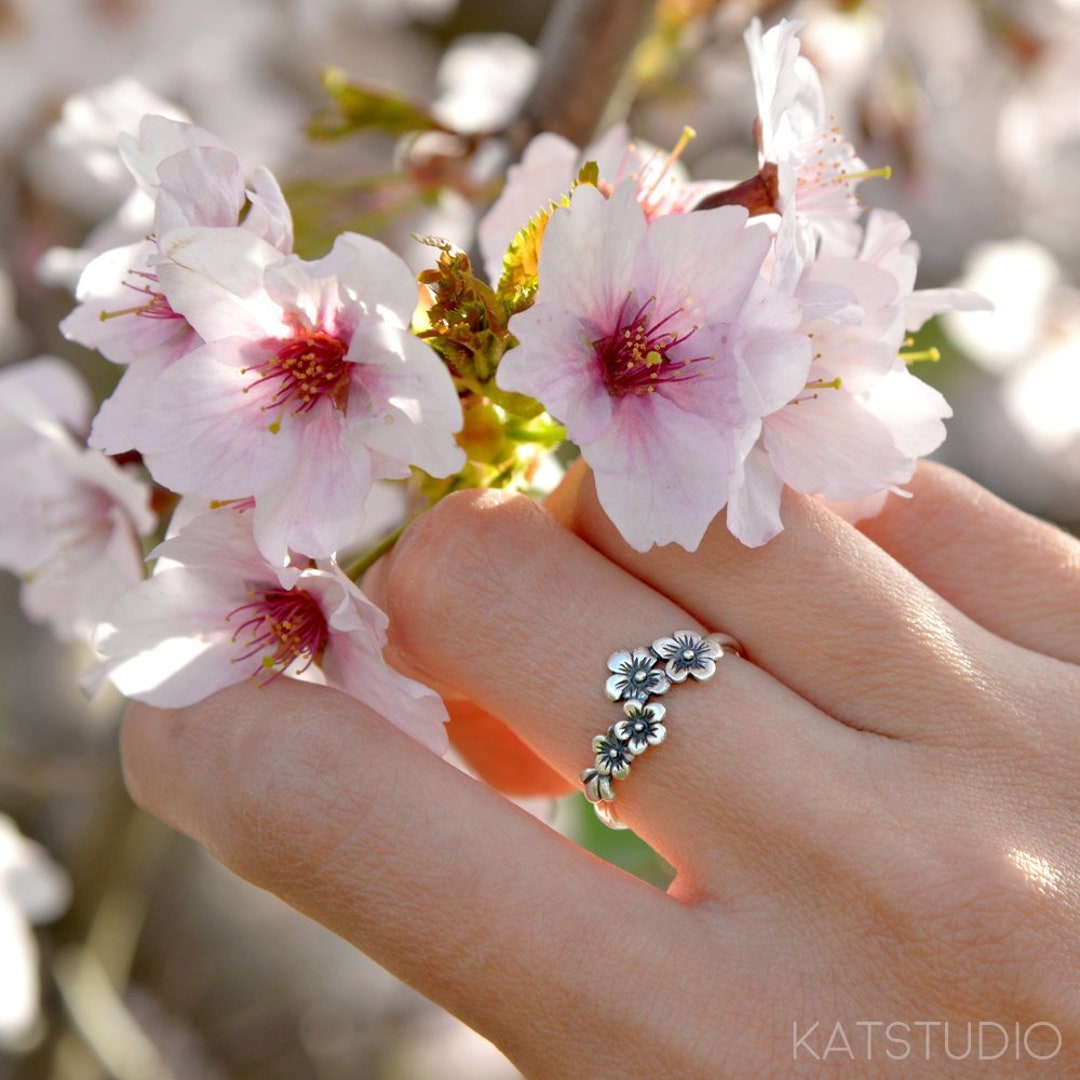 Sterling Silver Sakura Ring, Cherry Blossom Floral Jewelry - Etsy