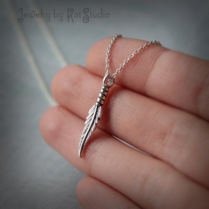 Feather necklace silver feather Sterling Silver 925 | Etsy