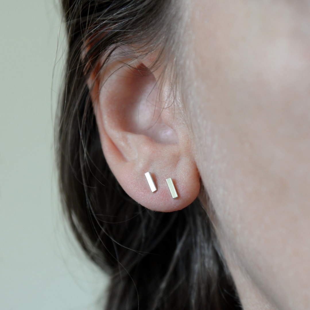 Bar Stud Earrings Sterling Silver Square Bar Studs Bar Earrings Silver ...