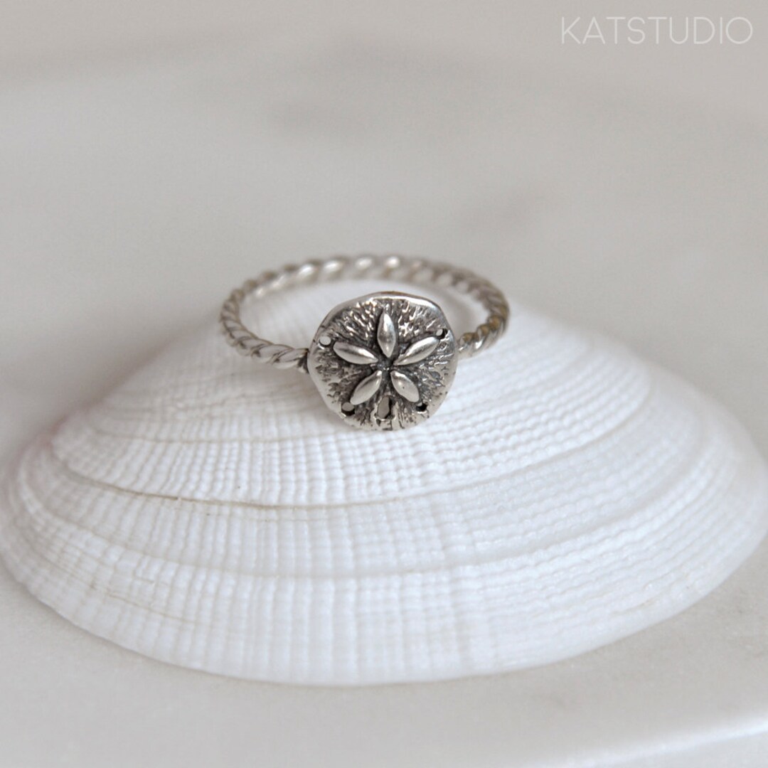 Sterling Silver Sand Dollar Ring: Nautical Rope Band, Ocean Jewelry - Etsy