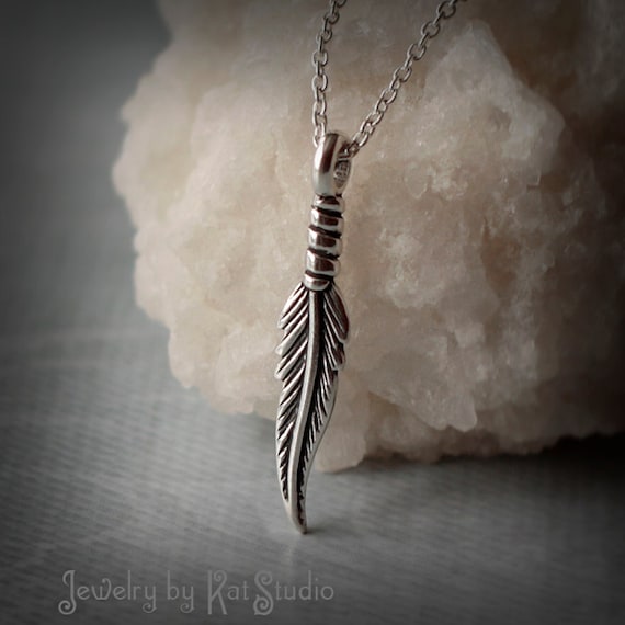 Feather necklace silver feather Sterling Silver 925 | Etsy