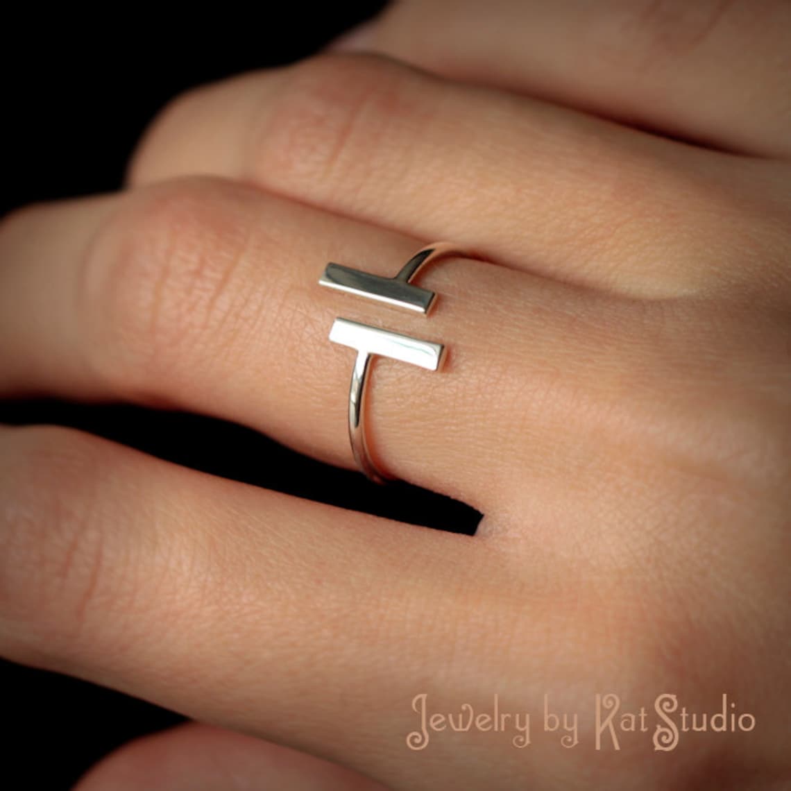 Parallel open ring two bars parallel ring sterling | Etsy