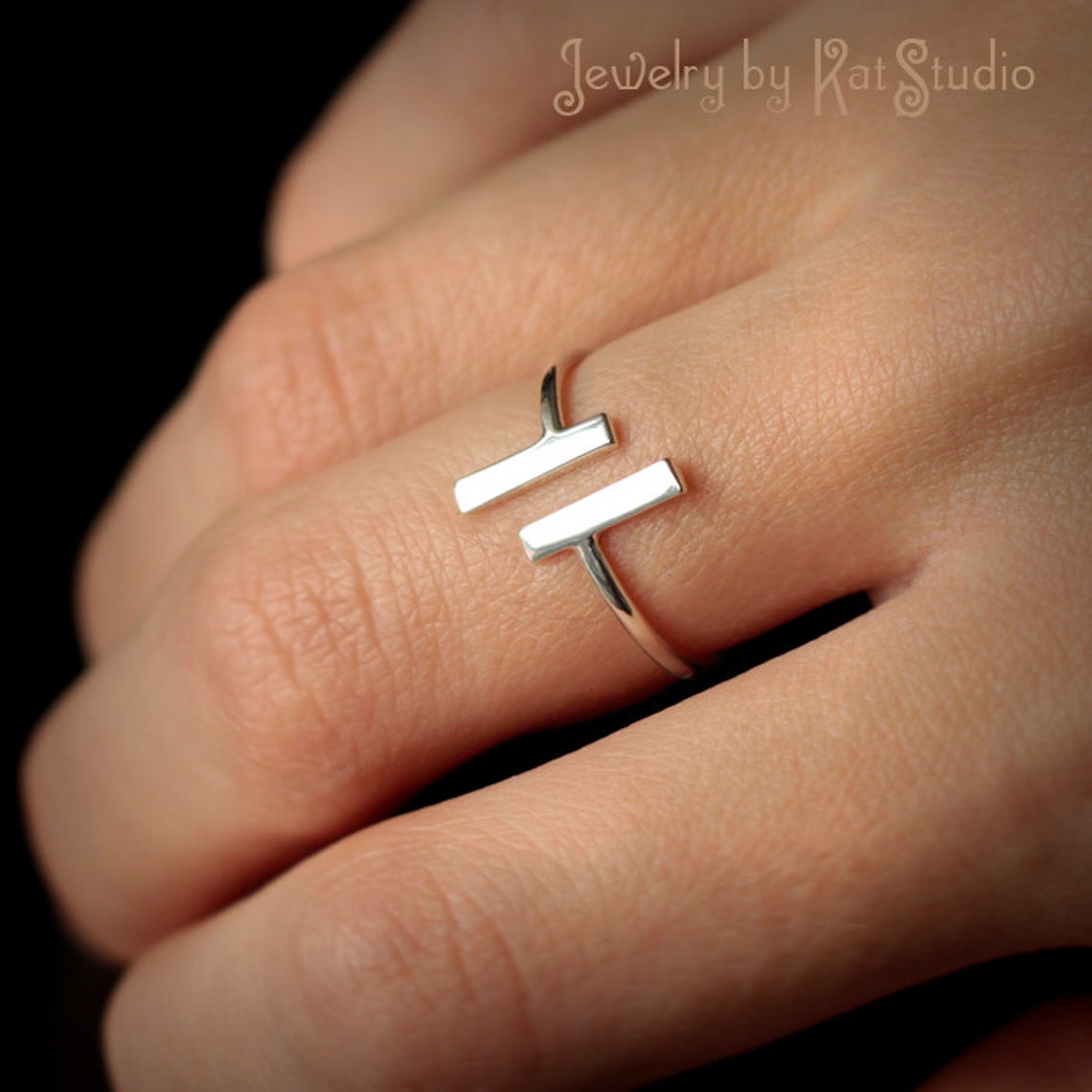 Parallel open ring two bars parallel ring sterling | Etsy