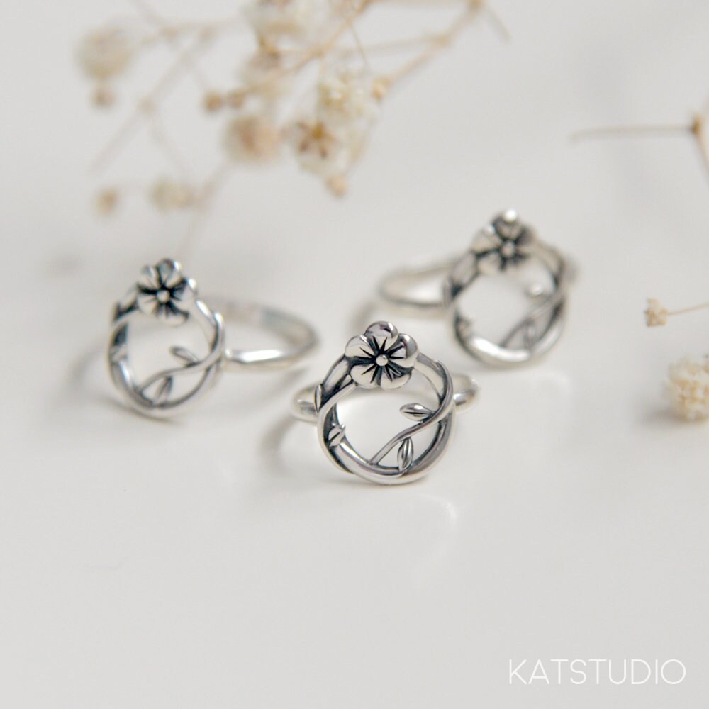 Flower Circle Ring Sterling Silver Ring Vine Ring Circle | Etsy