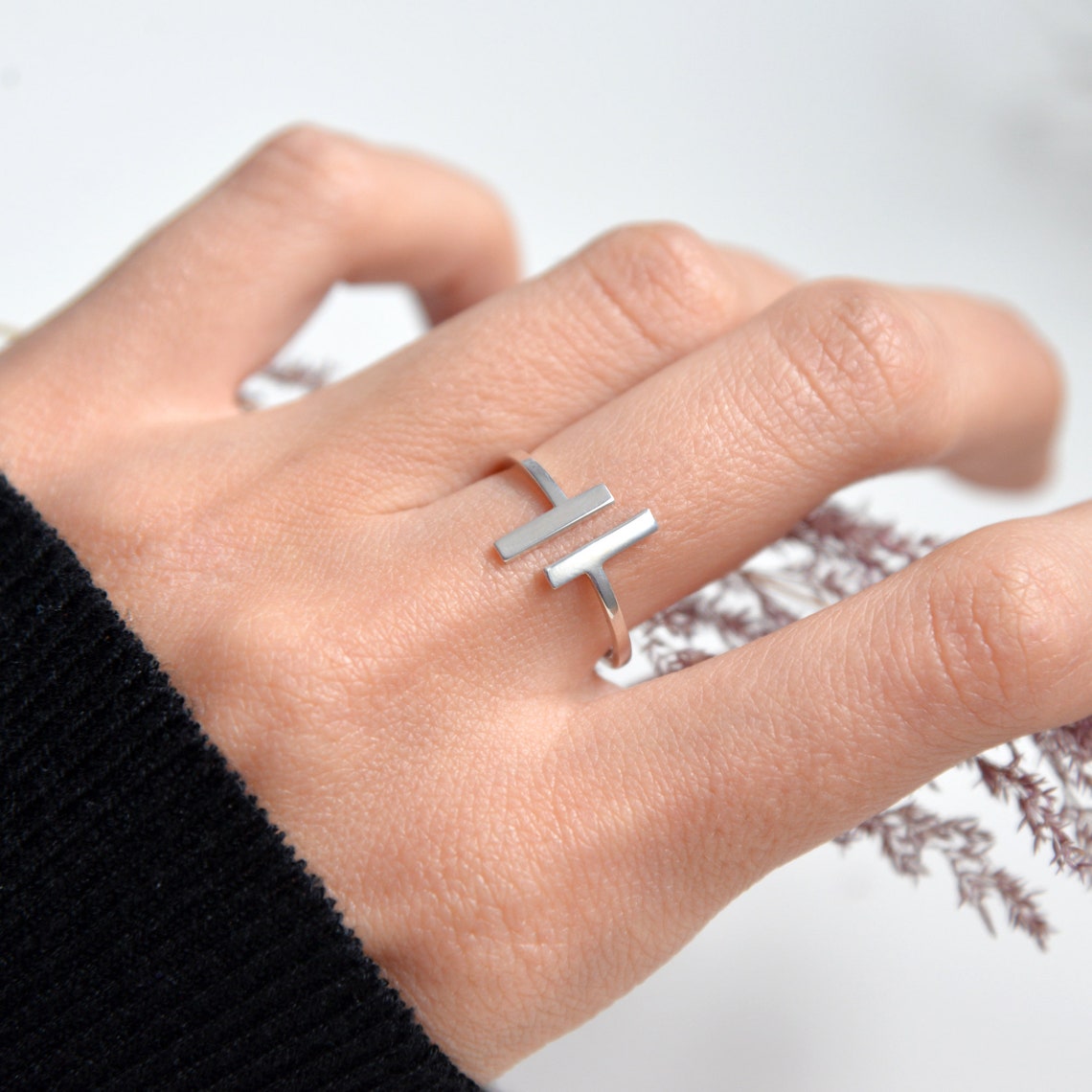 Parallel Open Ring Two Bars Parallel Ring Sterling - Etsy