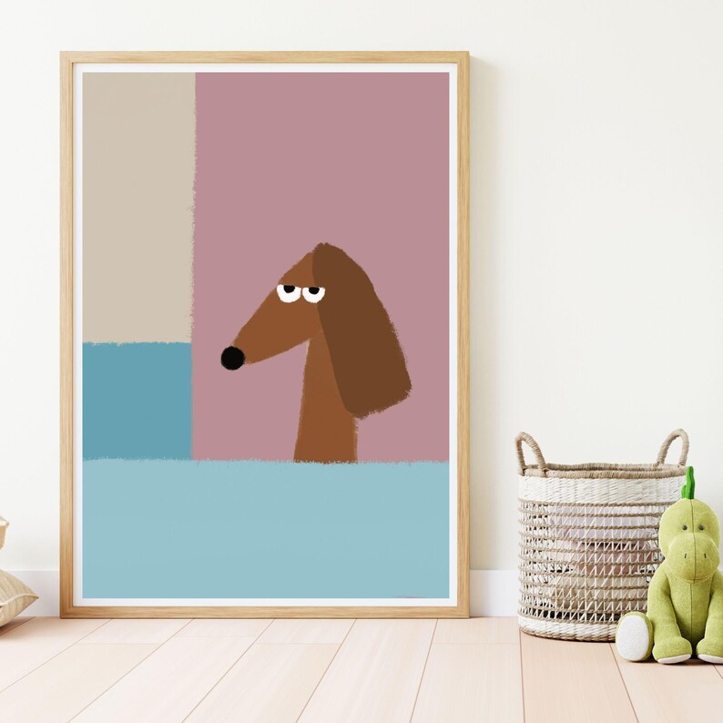 Funny Dog Nursery Print - Scandi Kids Room Wall Art - Pastel Animal ...